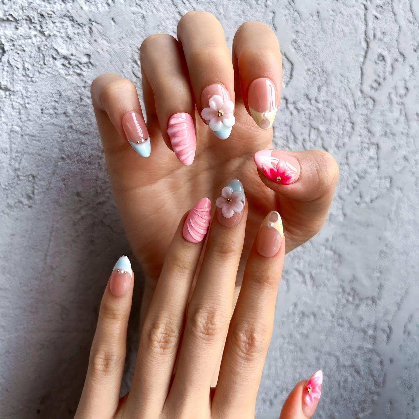 Candy Floret Handmade Luxury Japanese 3D Style Press-On Nails – Long ...